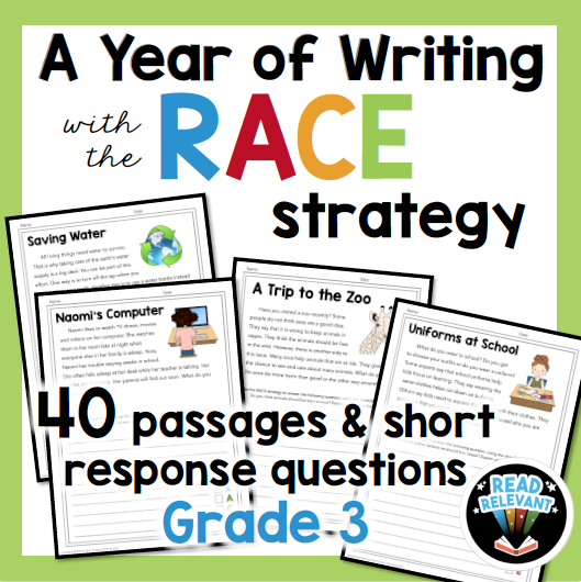 RACE Strategy Writing 3rd Grade 40 Prompts and Passages for All Year ...